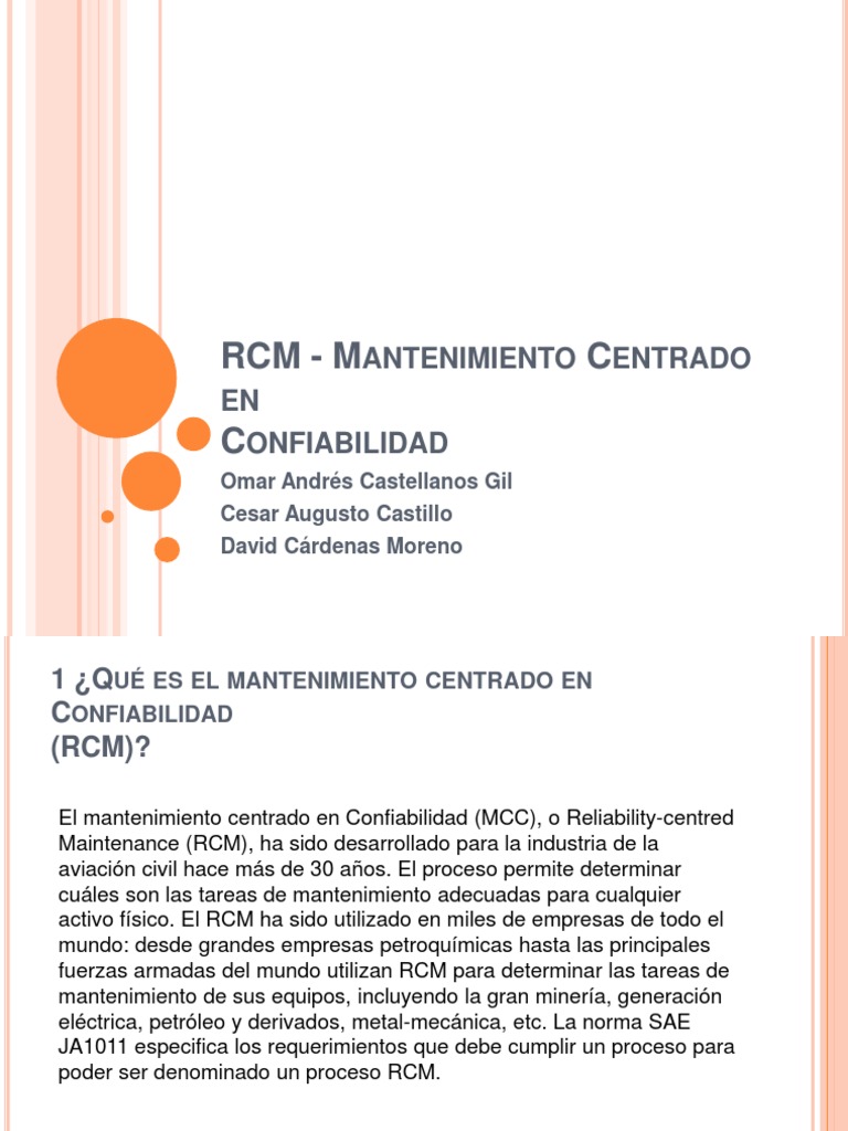 RCM - Mantenimiento Centrado en | PDF | Ingeniería de confiabilidad | Informática y tecnología ...