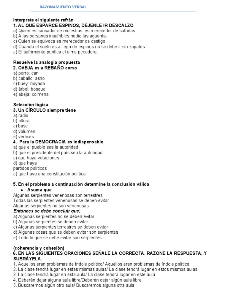 Razonamiento Verbal Completo | PDF