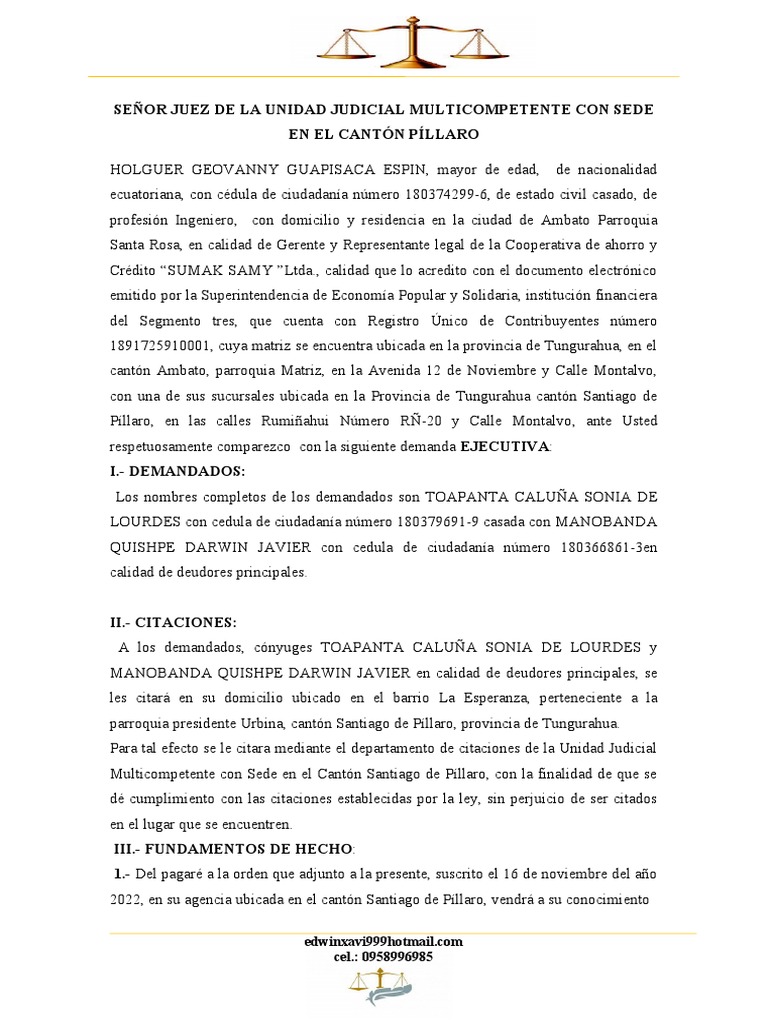 Demanda Toapanta Sonia | PDF | Crédito | Finanzas y dinero