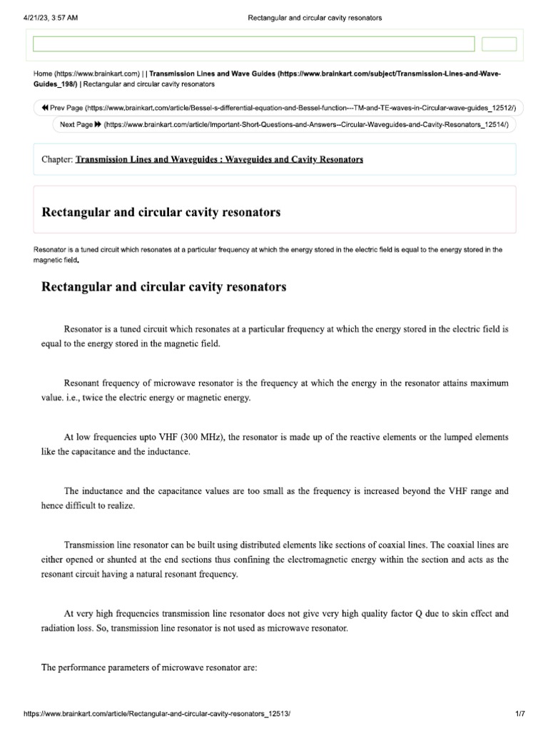 Rectangular and Circular Cavity | PDF