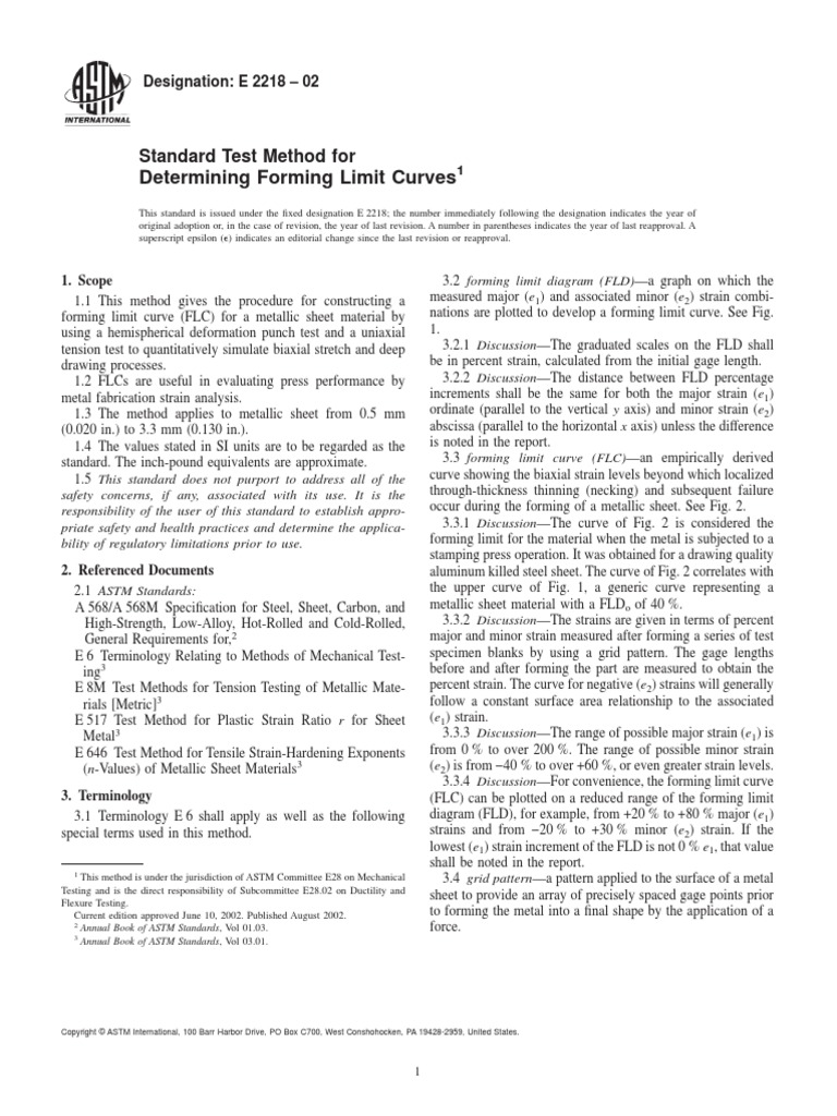 Astm e 2218 - 02 | PDF | Sheet Metal | Deformation (Engineering)
