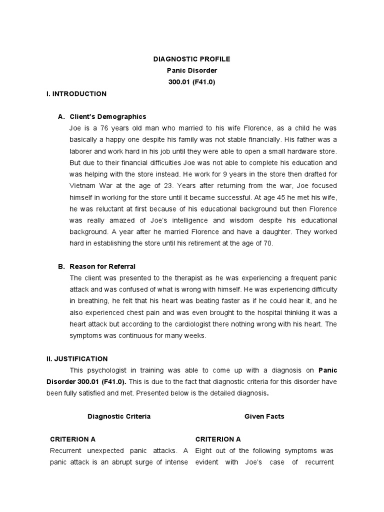 Senior Panic Disorder Case Study | PDF | Anxiety Disorder | Panic Attack