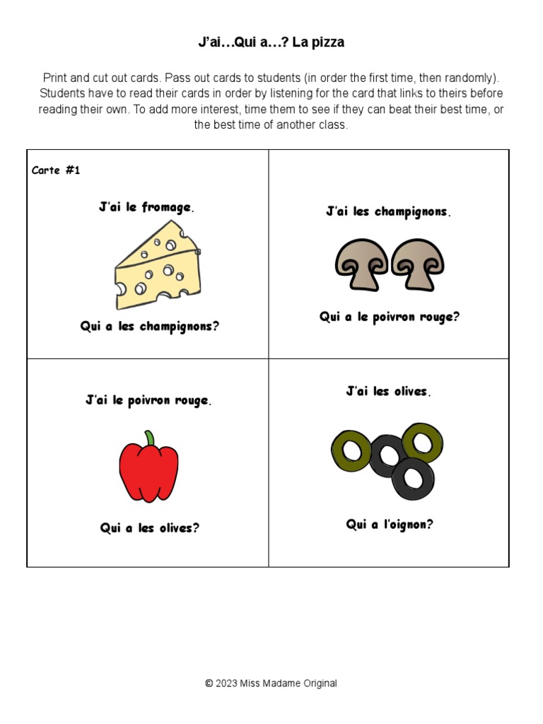 J'ai Qui A ? La Pizza: J'ai Le Fromage. J'ai Les Champignons | PDF