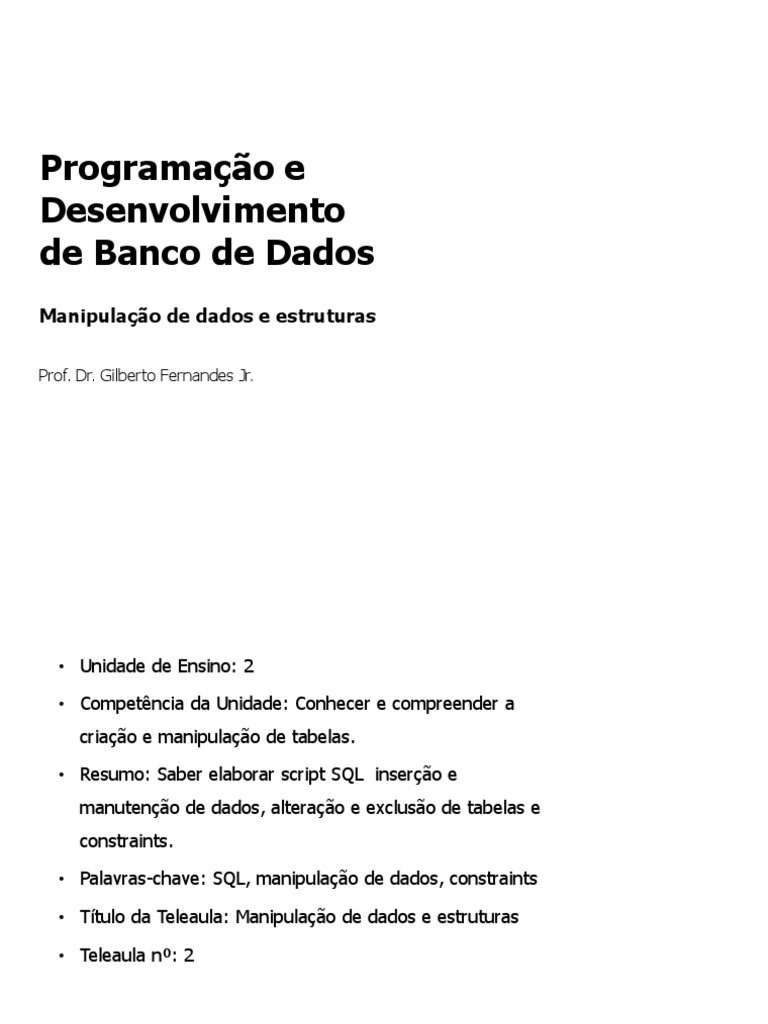 Programação e Desenvolvimento de Banco de Dados | PDF | SQL | Tabela ...