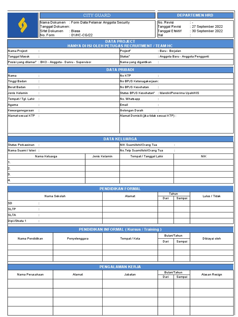 Contoh Form Lamar Kerja (Security) | PDF