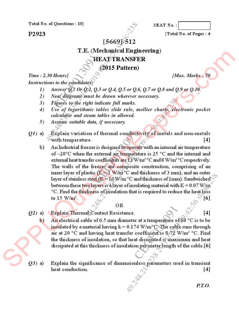 Be - Mechanical Engineering - Semester 5 - 2019 - November - Heat Transfer HT Pattern 2015 PDF ...