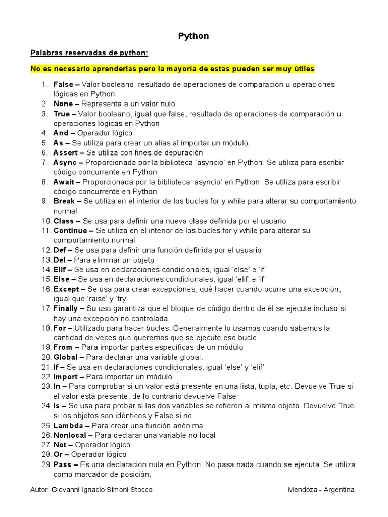 Resumen y Ejercitacion Python | PDF | Python (lenguaje de programación ...