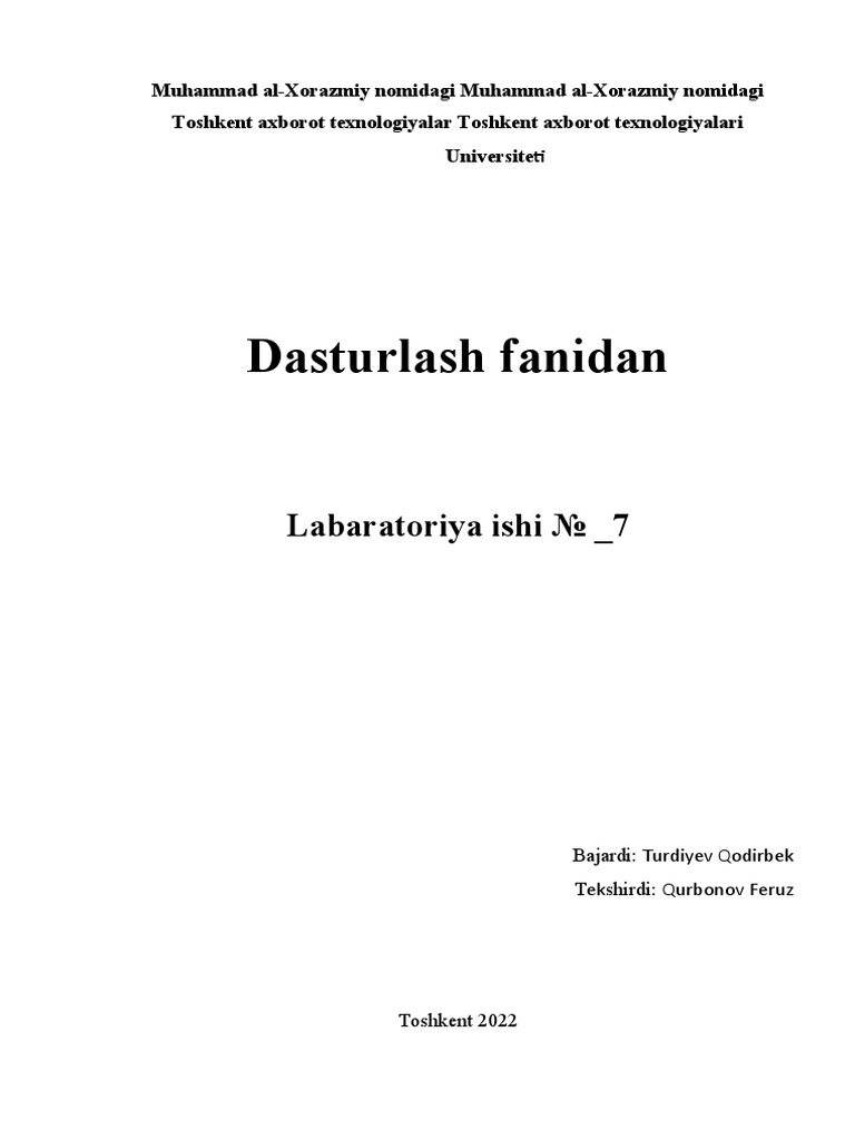 Dasturlash labaratoriya 1-variant | PDF