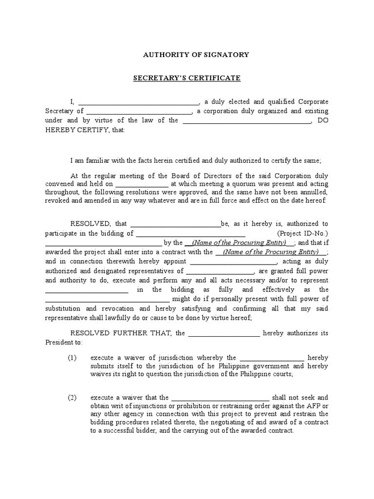Authority of Signatory | PDF | Government | Legal Documents