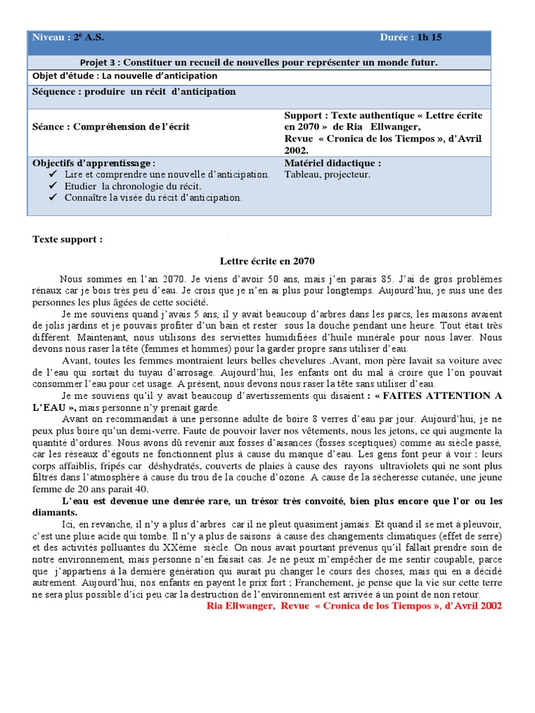 2AS La Nouvelle D'anticipation Mélodie Version Corrigée PDF | PDF