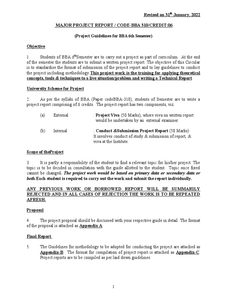 BBA 6th Semester Project Report Guidelines | PDF | Methodology | Thesis