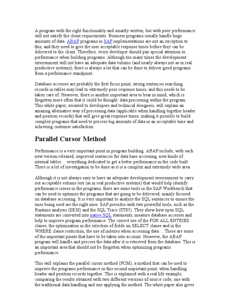 Parallel Cursor Method | PDF | Database Index | Sql