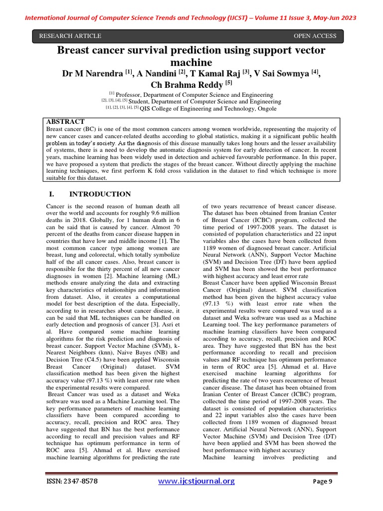 Breast Cancer Survival Prediction SVM | PDF | Support Vector Machine ...