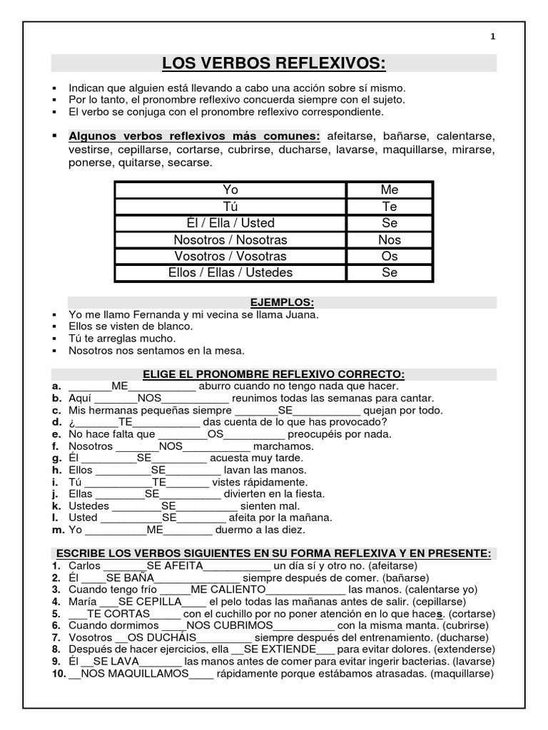 Los Verbos Reflexivos - RESPUESTAS! | PDF | Verbo