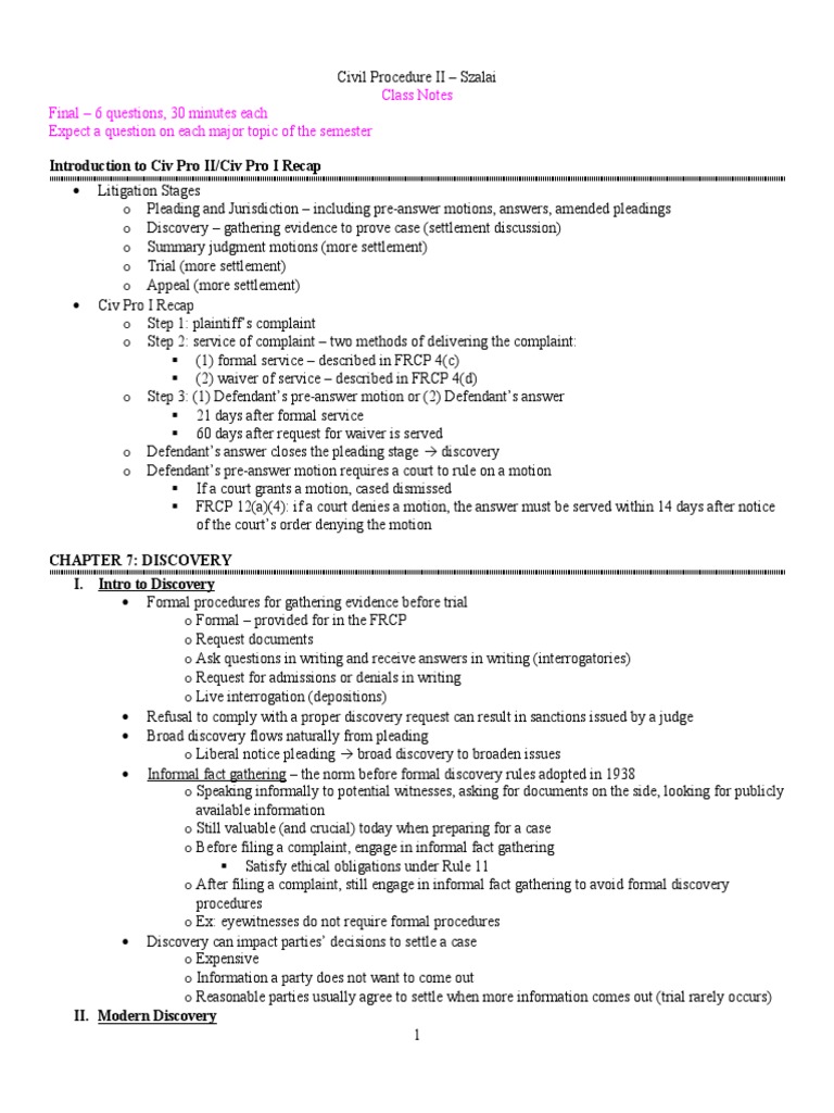 Civ Pro Ii Spring 2023 Outline | PDF