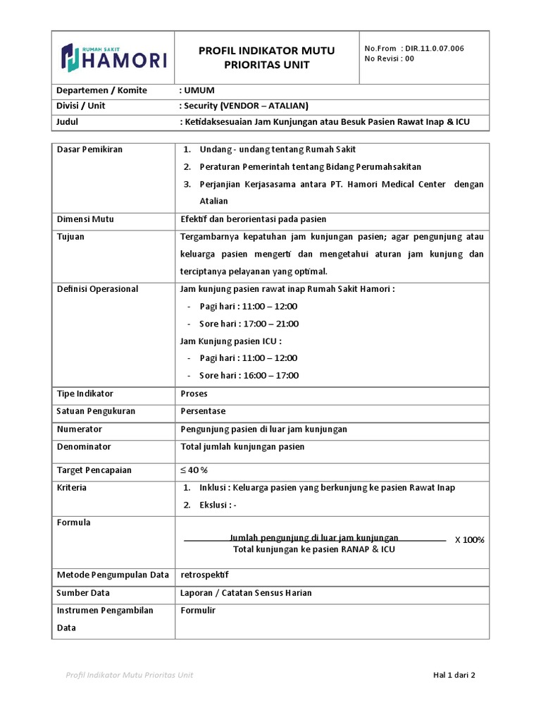 IMP UNIT VENDOR SECURITY - Kepatuhan Waktu Kunjunan Atau Besuk Pasien | PDF