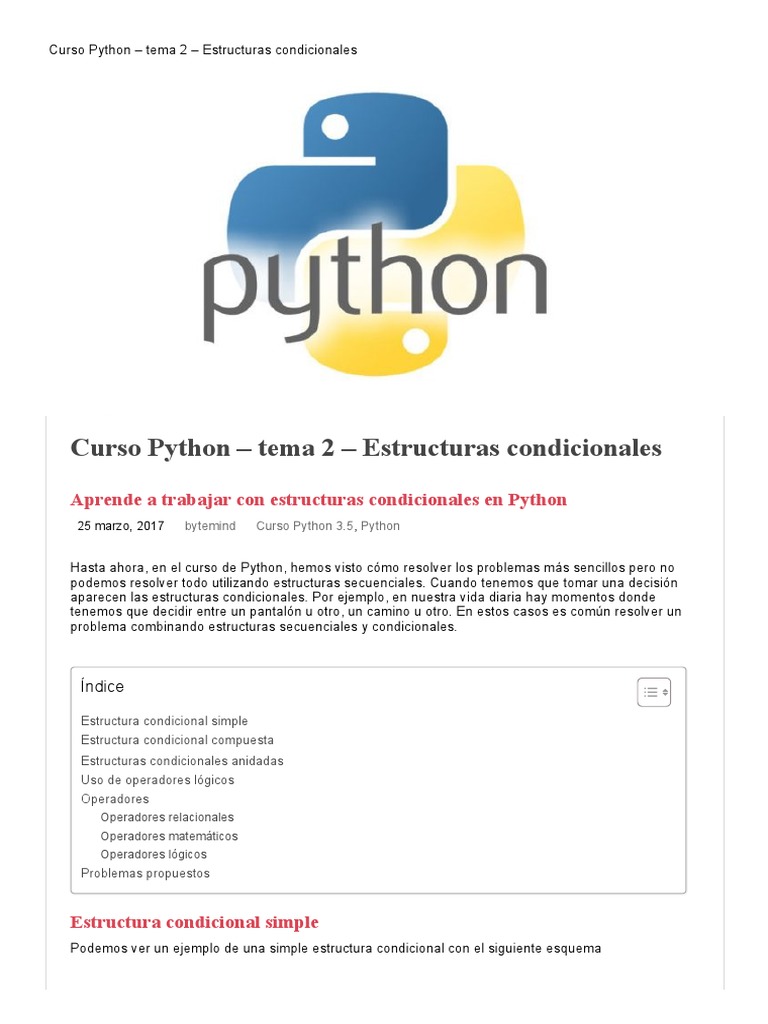 Curso Python - Tema 2 - Estructuras Condicionales - Byte Mind | PDF | Python (lenguaje de ...