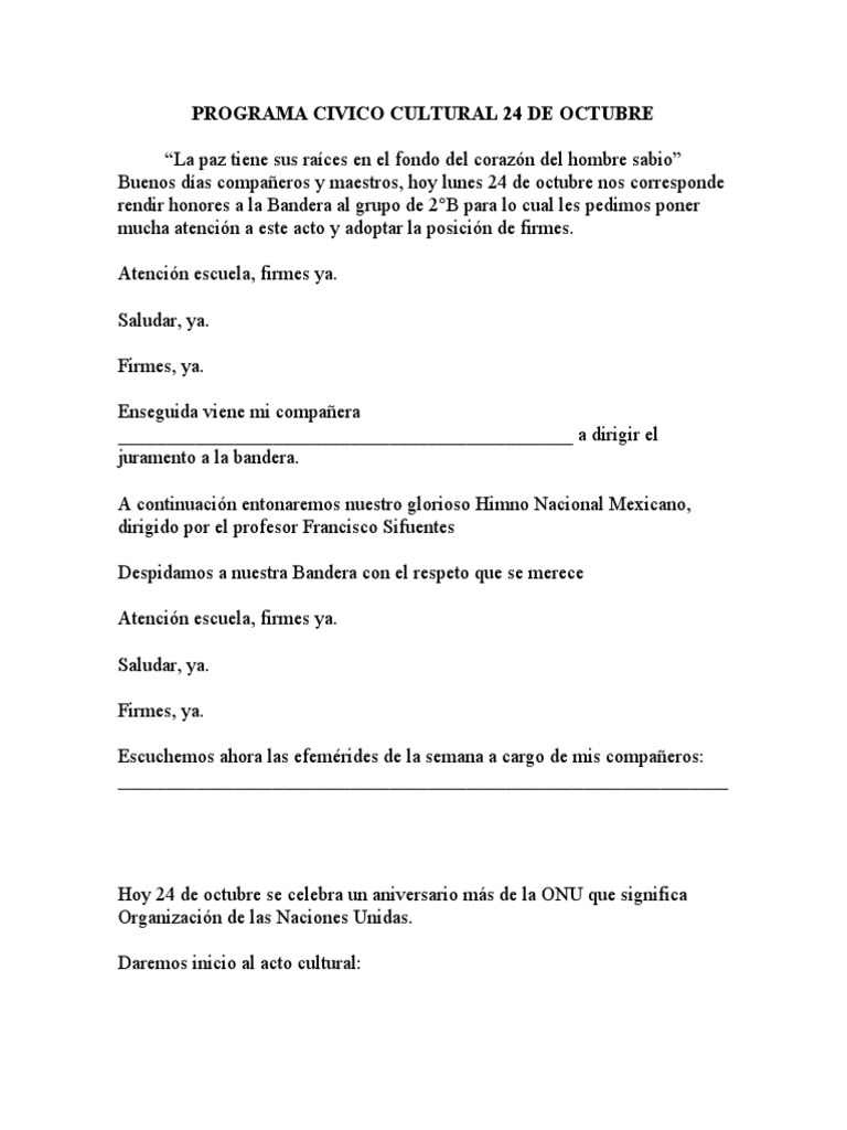 Programa Civico Cultural 24 de Octubre | PDF