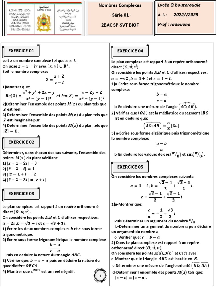 Nombres Complexes : Cours et Exercices | PDF | Nombre complexe | Mathématiques élémentaires