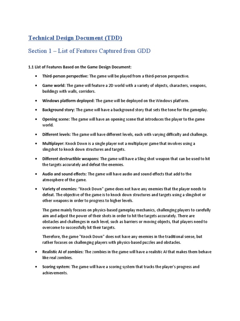Technical Design Document for "Knock Down" | PDF