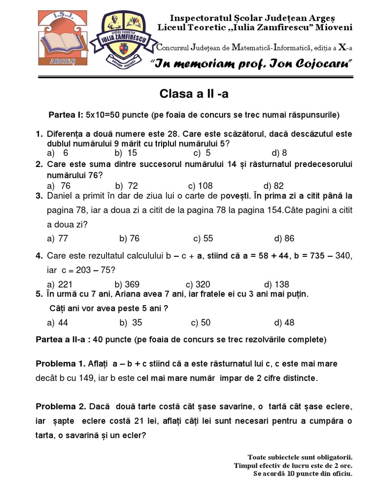 Subiecte Ion Cojocaru 2017 PDF | PDF