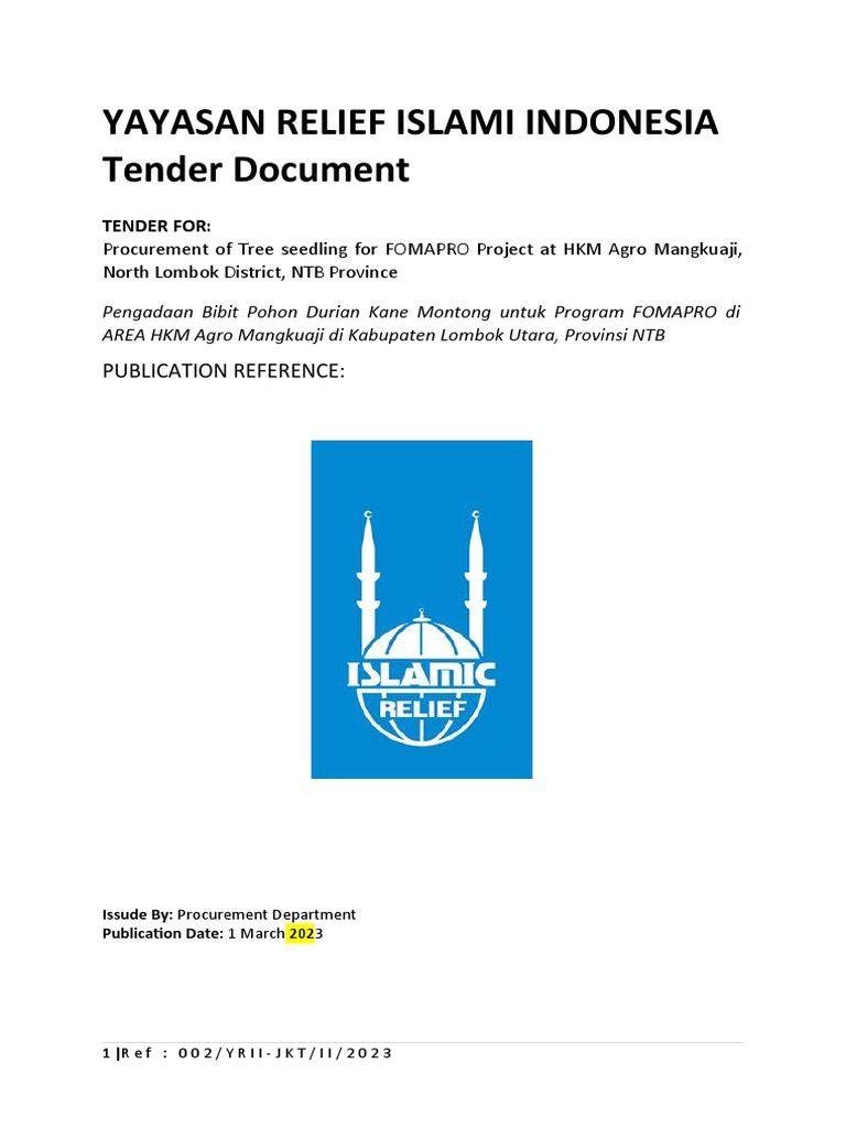 Tender for Durian Seedlings Procurement | PDF | Business | Economies