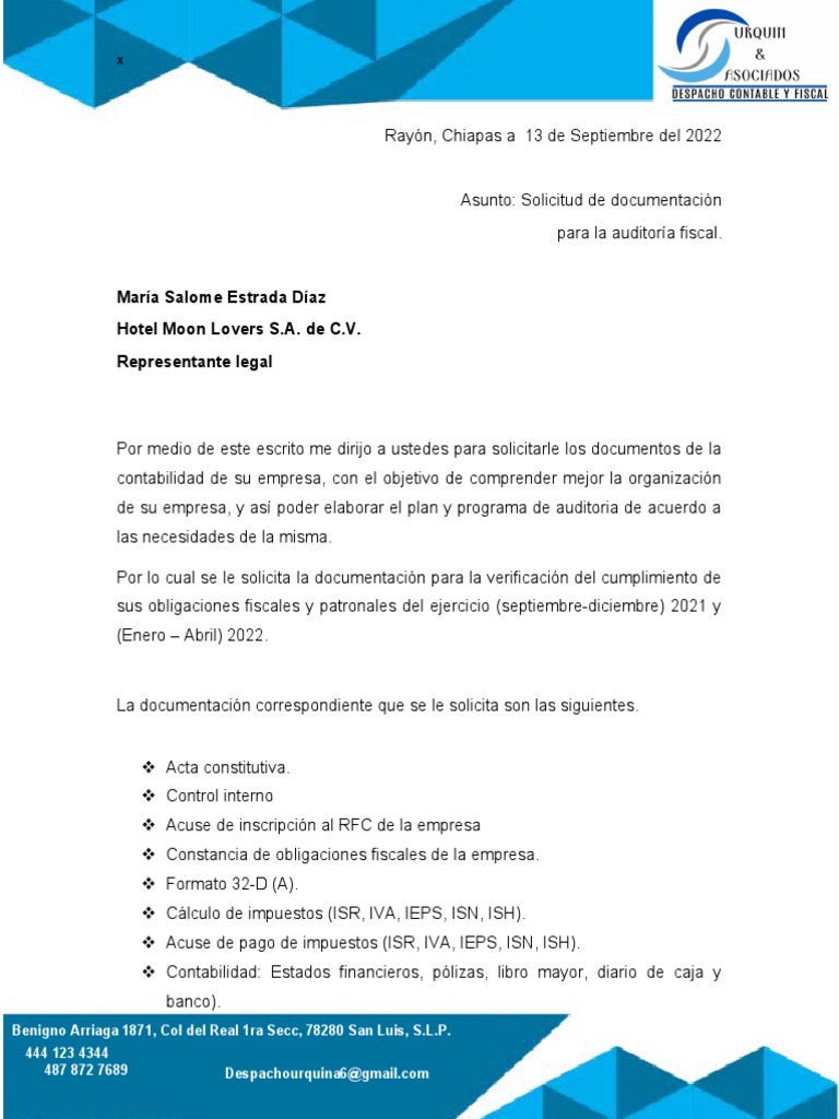solicitud de documentacion.docx | PDF | Auditoría | Contabilidad