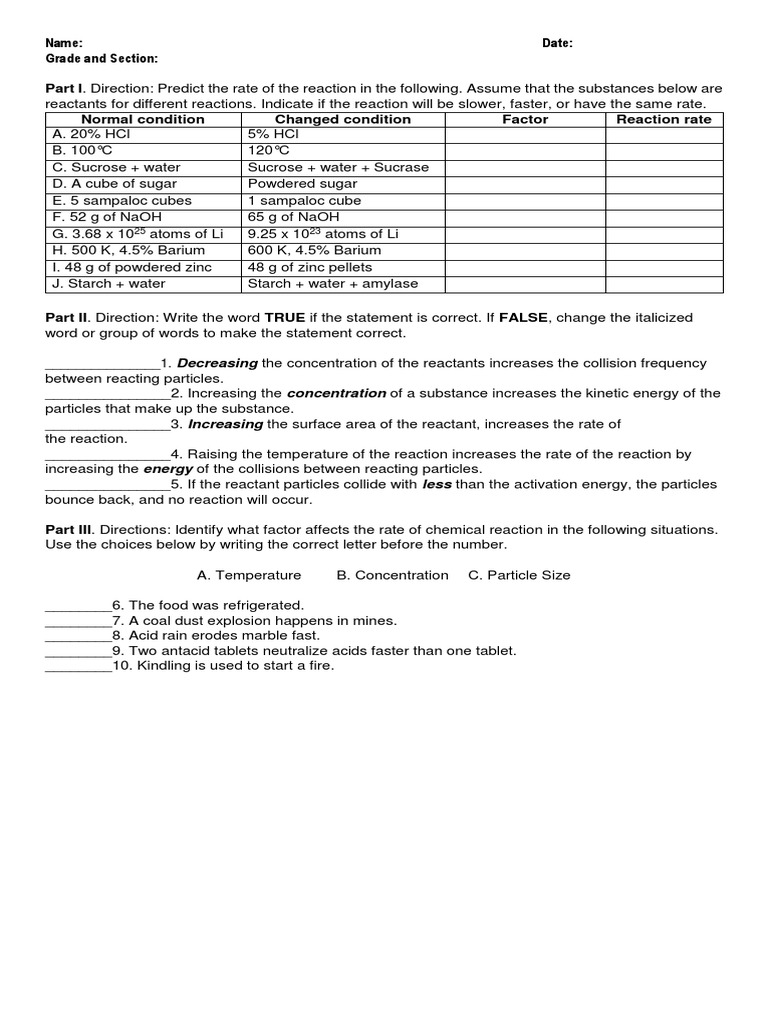 Collision Theory Worksheet | PDF | Science & Mathematics