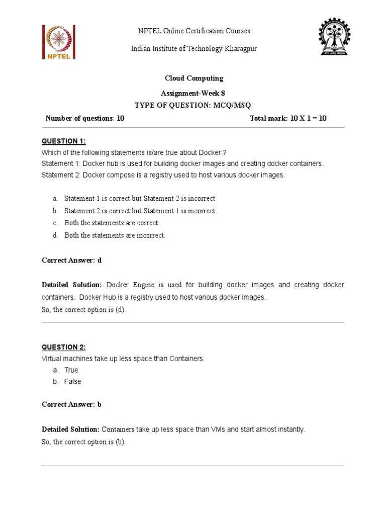 An Analysis of Cloud Computing Concepts through a Series of Multiple Choice and Short Answer ...