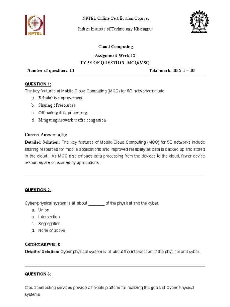 NPTEL CC Assignment12 | PDF | Cloud Computing | Computing