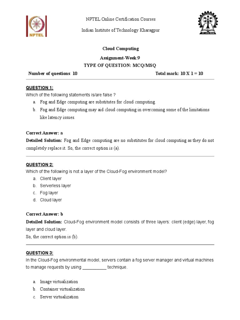 Nptel Cc Assignment9 Pdf Download Free Pdf Cloud Computing