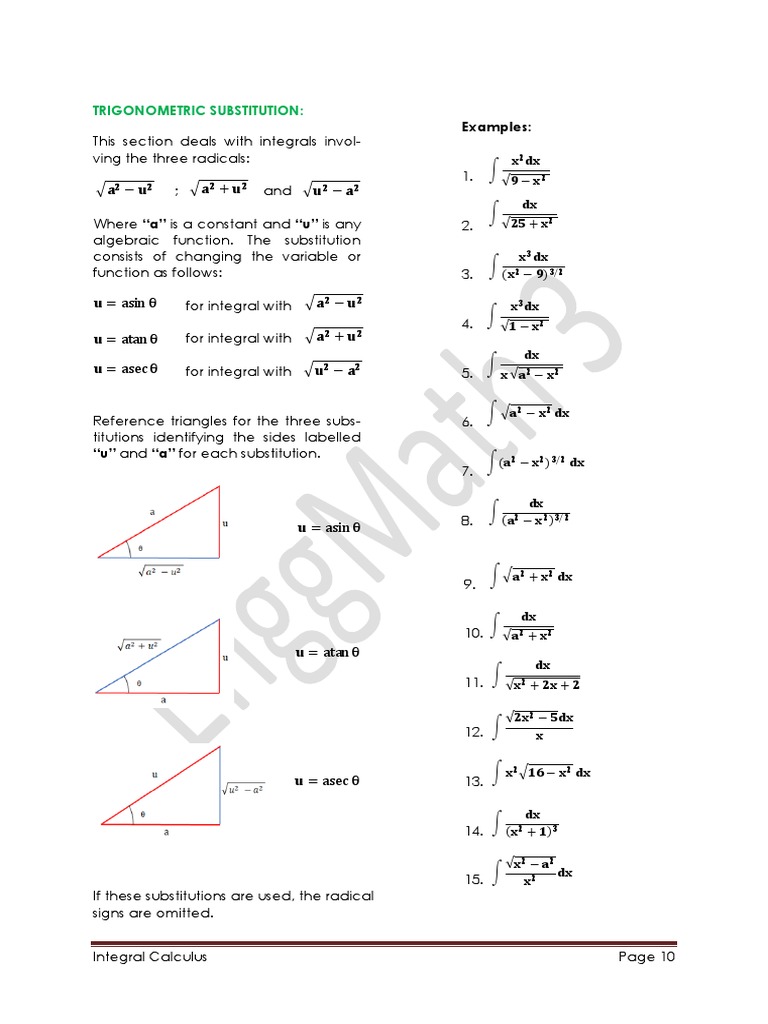 Integral Calculus Trigonometric Substitution Pdf Mathematics