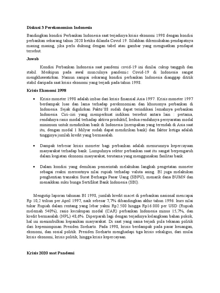 Perbandingan Perbankan Indonesia 1998 vs 2020 | PDF