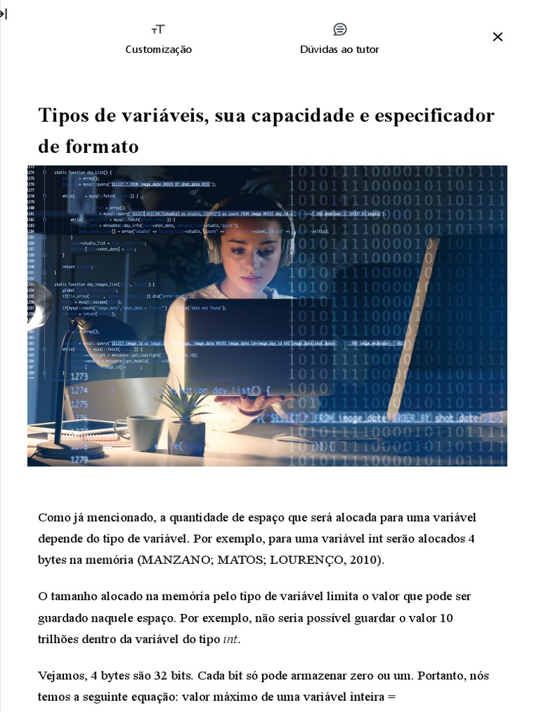 Tipos de variáveis em C: capacidade e especificadores de formato | PDF ...