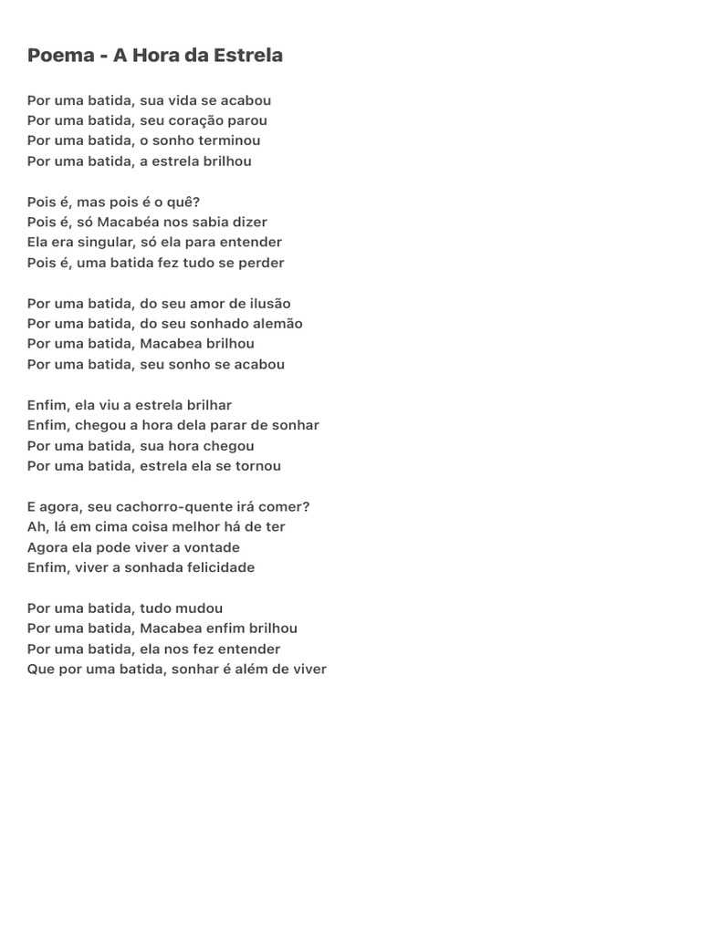 Poema - A Hora Da Estrela PDF | PDF