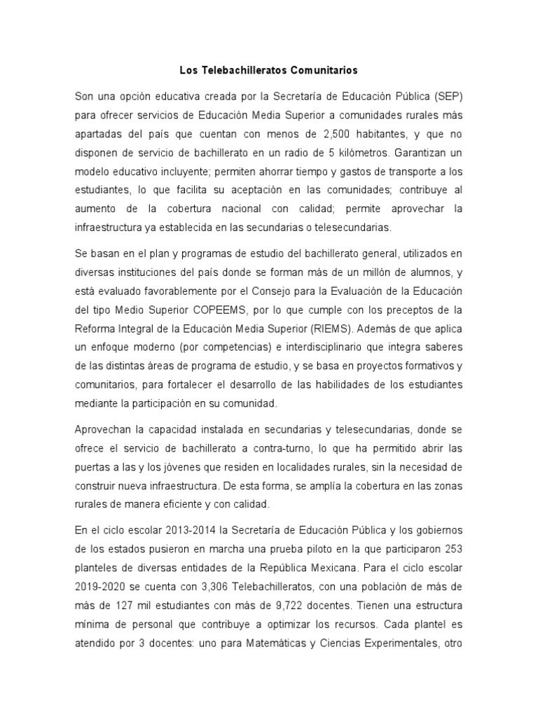 Los Telebachilleratos Comunitarios | PDF