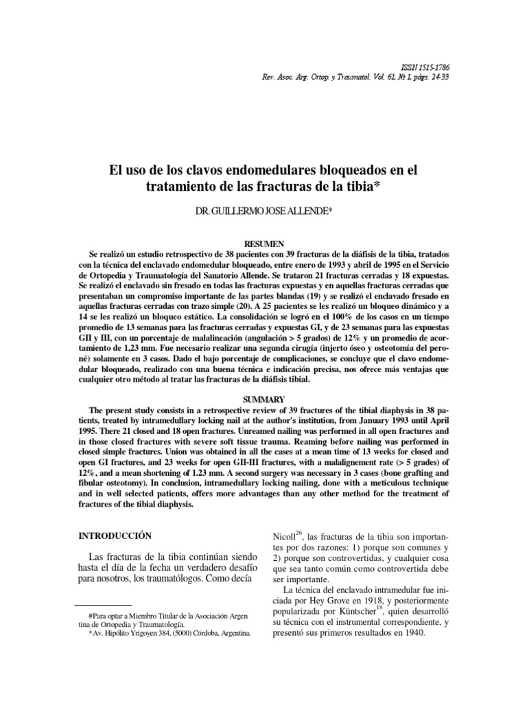 El Uso de Los Clavos Endomedulares Bloqueados en El Tratamiento de Las ...