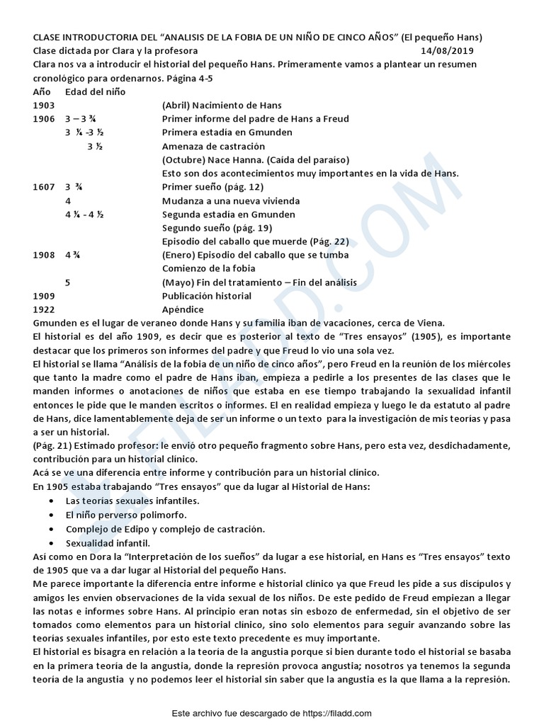CLASE INTRODUCTORIA Hans | PDF | Neurosis | Jacques Lacan