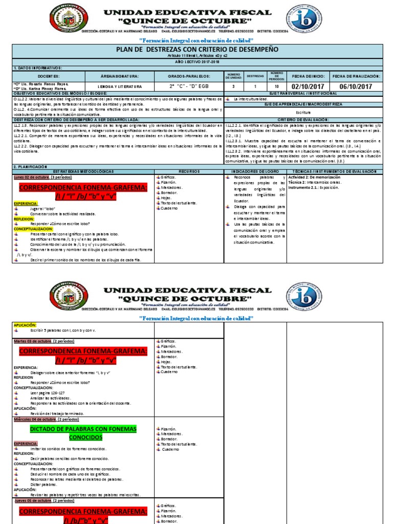 Plan de Destrezas Educativas EGB 2° | PDF | Evaluación | Aprendizaje