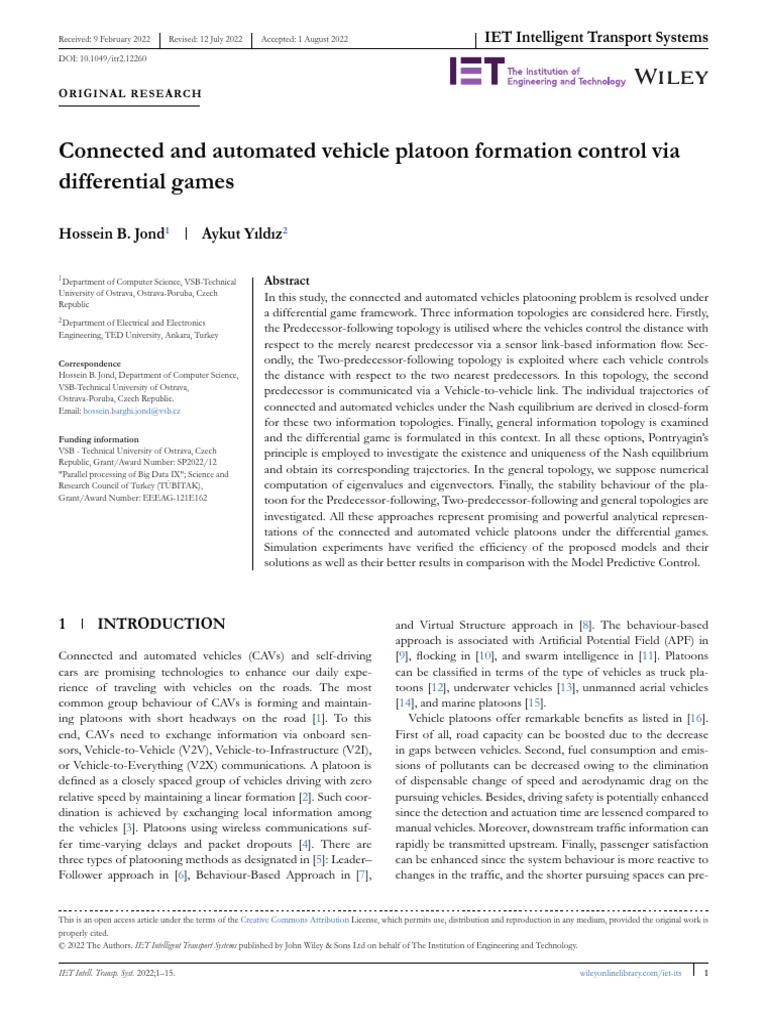 Iet Intelligent Trans Sys 2022 Jond Connected And Automated Vehicle Platoon Formation