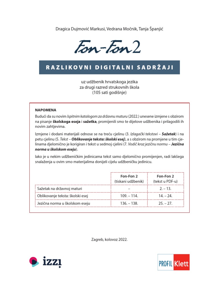 Fon-Fon 2. Strukovna Skola 105 Sati. Razl. Dig. Sadrzaji Za Ucenike. 2022 | PDF