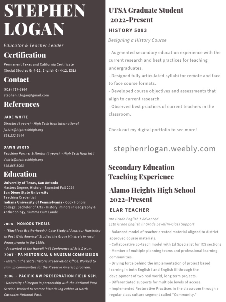 Stephen Logan CV 2023 | PDF | Teachers | Mentorship