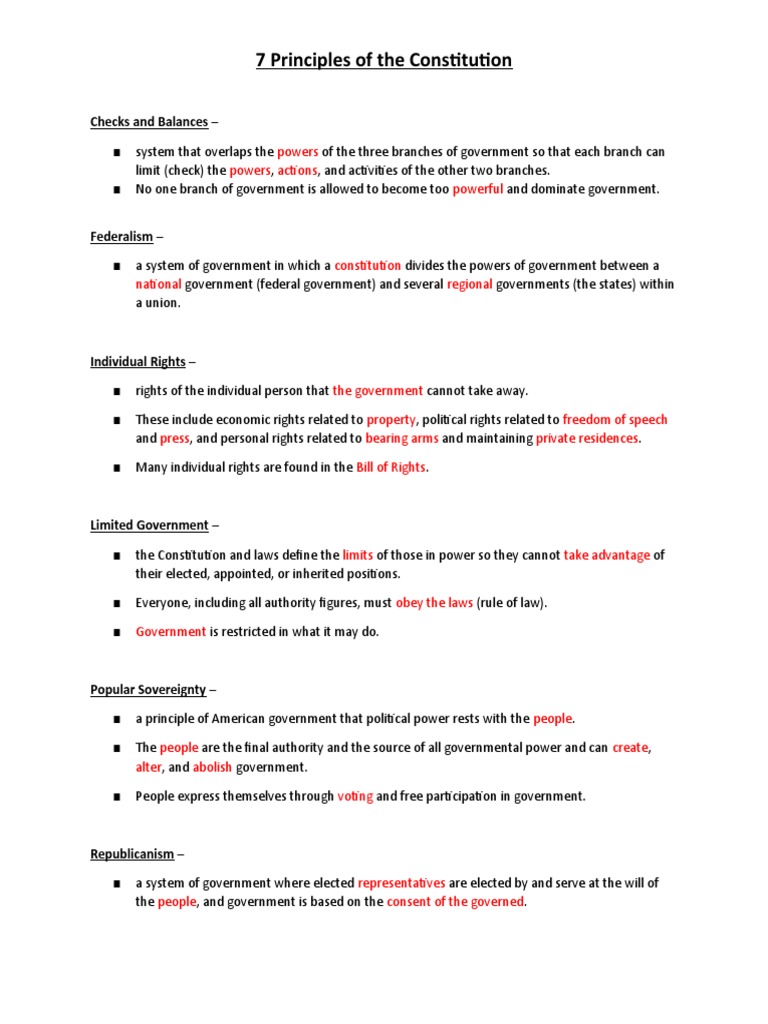 7 Principles Of The Constitution Worksheet