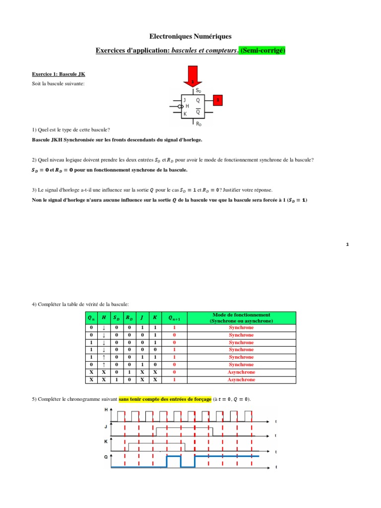 Exercices D'application Bascules Et Compteurs - Semicorrigé | PDF | Électrotechnique | Conception