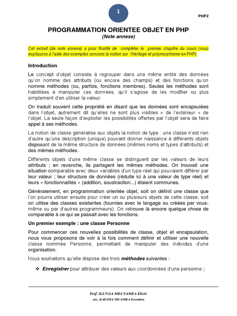 Programmation Orientée Objet en PHP | PDF | Classe (informatique) | C# ...