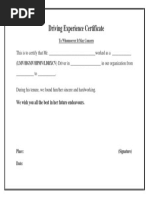 Driver Experience Certificate Format | PDF