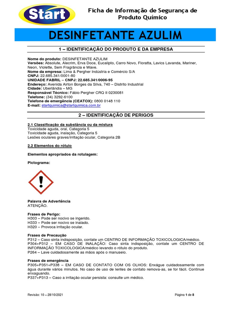 Fispq - Desinfetante Azulim | PDF | Embalagem e rotulagem | Primeiros ...