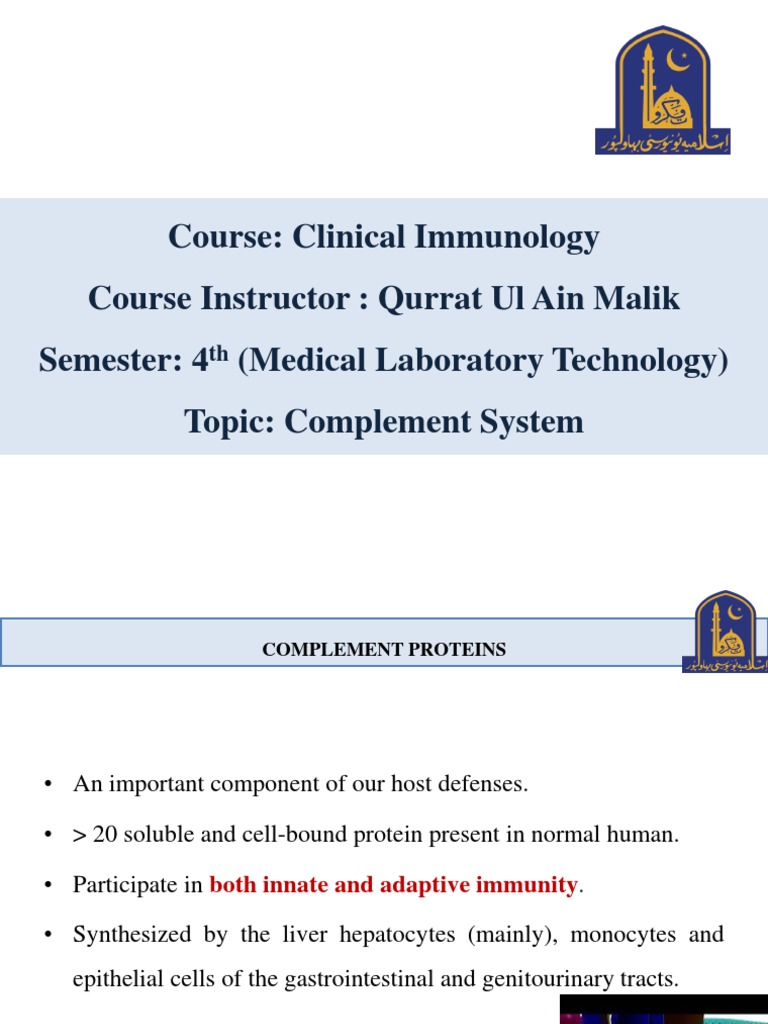 Clinical Immunology - Topic 4 - Complement Proteind PDF | PDF | Complement System | Immunology