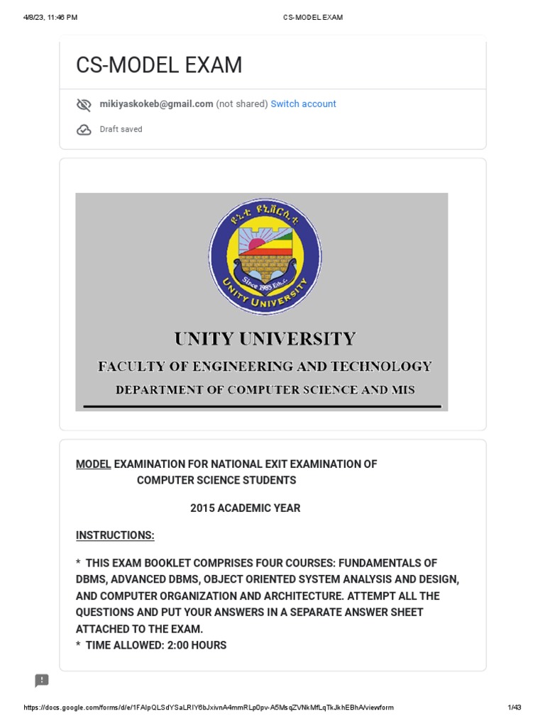 CS-MODEL EXAM: National Exit Exam for Computer Science Students | PDF | Database Transaction ...