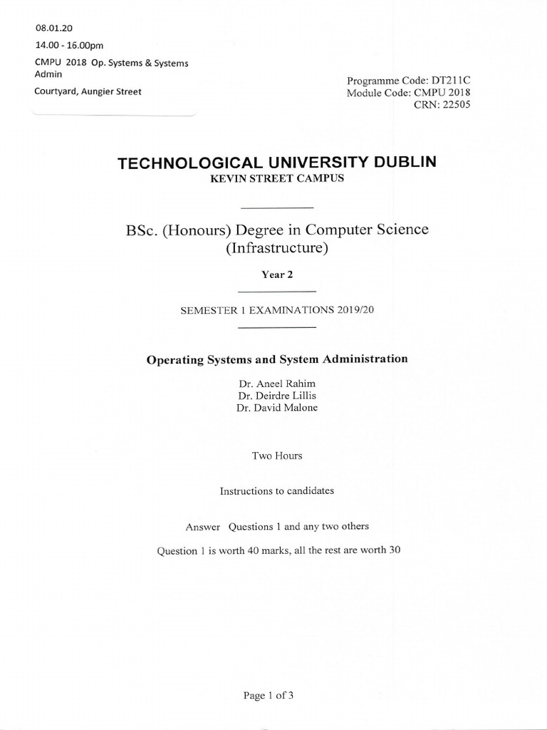 Operating Systems and System Administration 19:20 PDF | PDF